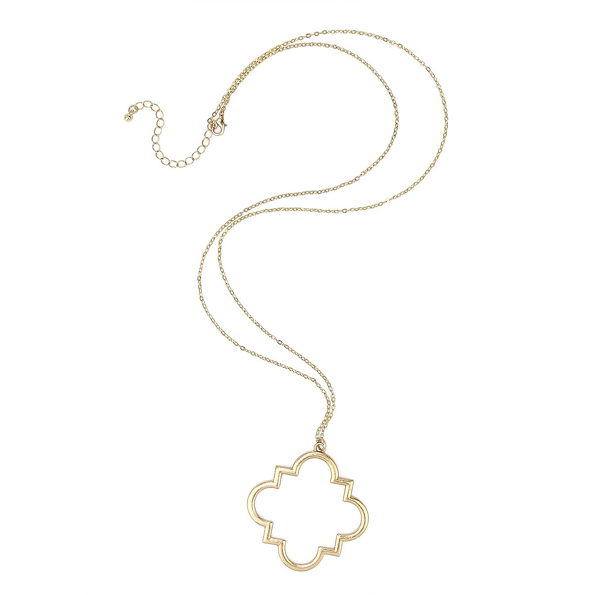 POMINA Gold Fashion Long Chain Necklace Quatrefoil Necklace Two-Tone Clover Pendant Necklace Geometric Pendant Sweater Long Necklace for Women (Worn Gold)