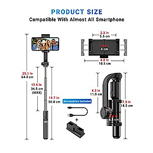 Gimbal Stabilizer For Smartphone, APEXEL 360° Rotation Auto Balance Small Portable Handhold Selfie Stick Tripod With Wireless Remote, 1-Axis Lightweight Extendable Stabilizer Gimble Iphone Phone Gopro