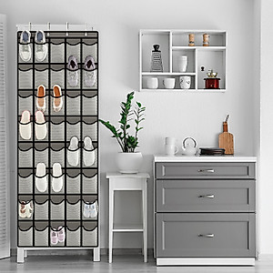 Fixwal Over The Door Shoe Organizers 40 Mesh Pockets Hanging Shoe Organizer Shoe Rack For Closet Entryway Bedroom Bathroom Pantry Shoe Holder, Men Sneakers, Women High Heeled Shoes, Flip Flops (Grey)