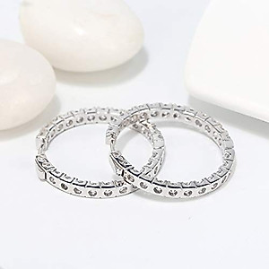 S925 Sterling Silver Single Row Round Solitaire Cubic Zirconia Rhodium Plated 'In and Out' Woman Man Hoop Huggie Earring Honest Mantra SE221