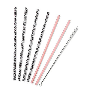 Swig Life Reusable Straws Luxy Leopard + Blush Reusable Straw Set + Cleaning Brush, Each Straw is 10.25 inch Long (Fits Swig Life 20oz Tumblers, 22oz Tumblers, and 32oz Tumblers)
