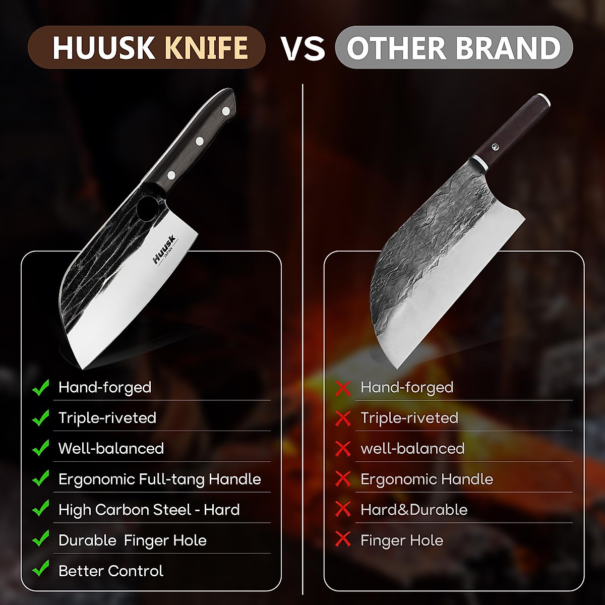 Huusk Serbian Chef Knife Hand Forged Meat Cleaver with Sheath High Carbon Steel Full Tang Knife Heavy Duty Butcher Knife for Kitchen or Camping Outdoor Christmas Gifts Gifts for Dad