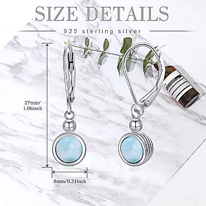 Dorunmo Larimar Earrings for Women 925 Sterling Sliver Larimar Jewelry Dainty Minimalist Leverback Earrings