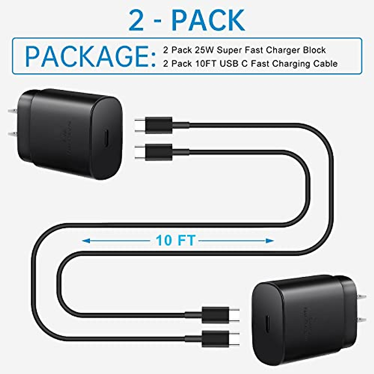 Samsung Super Fast Type C Charger 25W USB C Fast Wall Charger with 10FT Android Phone Charging Cable for Galaxy S23 Ultra/S23/S22 Ultra/S22/S21/S21 Ultra/S20/S20 Ultra/Note 20 Ultra/Note 10