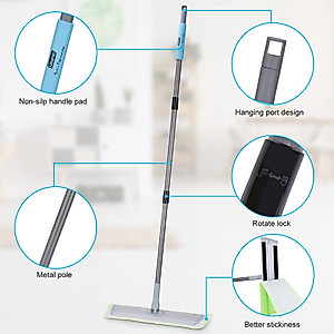 DEANIC 16" Wet Dust Mops Hardwood Floor with 3 Washable Pads Flat Mop Microfiber Mop for Floor Cleaning…