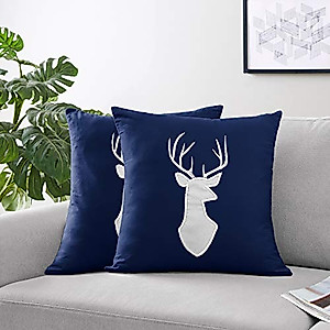 Sweet Jojo Designs Navy White Deer Decorative Accent Throw Pillows for Navy Blue, Mint and Grey Woodsy Boys Bedding Sets - Set of 2