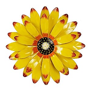 Dotlite Metal Sunflower Wall Art, 12 Inch Large Inspirational Wall Décor Metal Flower Hanging for Indoor Outdoor Home Bedroom Living Room Patio Garden Office, Yellow