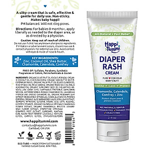Natural Organic Diaper Rash Cream by Happi Tummi, Soothing Calendula, Chamomile, Comfrey + Zinc and Lavender essential Oil to Soothe and Protect Sensitive Skin – 2 Ounces