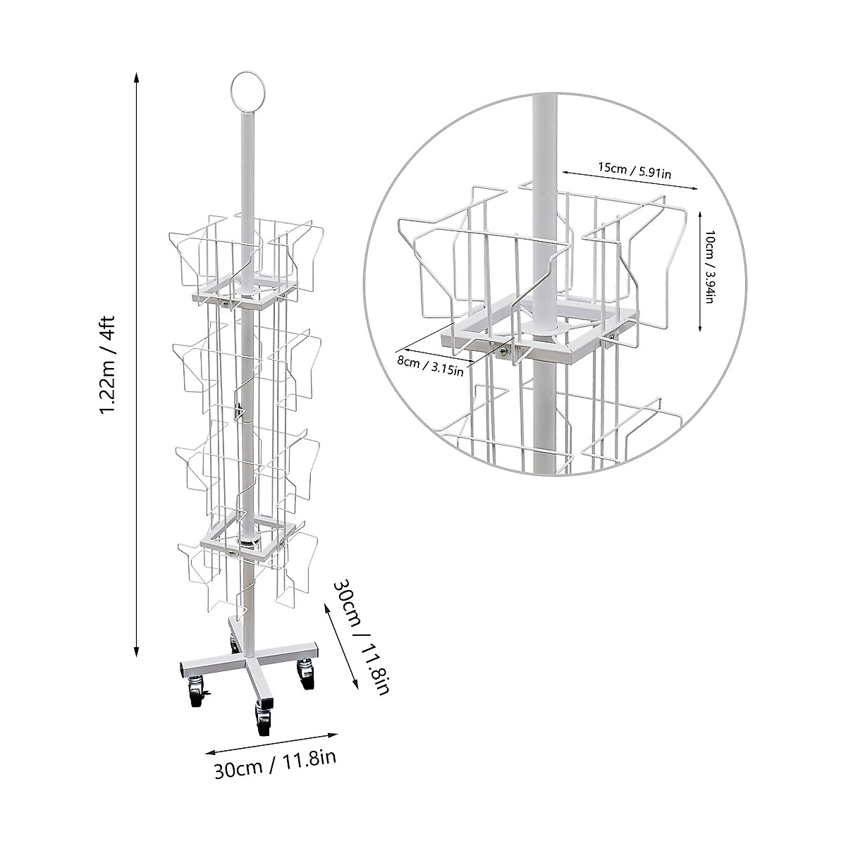 BINELUCOLU Greeting Card Display Stand, 4 Tier 16 Pocket Rotating Greeting Card Rack for 5x7inches Greeting Card Countertop Greeting Post Card for Retail Grocery (White)