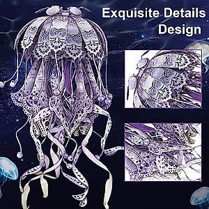 Piececool 3D Metal Model Kits, Jellyfish Night Lamp with USB Plug, Cute Sea Animals DIY Models Building Kits for Adults Brain Teaser Puzzles, Best Dad Boyfriend Gifts