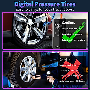 Tire Inflator Portable Air Compressor with Digital Pressure Gauge, 12V Smart Air Pump for Car Tires, Motorcycle, SUV, Electric Bike, Bicycle, Sports Balls with 4500mAh Battery & LED Light