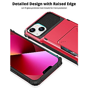 TITACUTE for iPhone 13 Mini Case Wallet 5 Credit Card Holder Flip Cover Design ID Slot Back Pocket Dual Layer Anti-Scratch Hard Shell Hybrid Protective Bumper for iPhone 13 Mini 5.4 Red