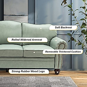 HULALA HOME 81'' Upholstered Leather Sofa with Nailhead Trim and Rolled Armrests, Mid-Century Modern Living Room 3-Seater Couch, Sage Couch with Removable Cushion for Bedroom Apartment