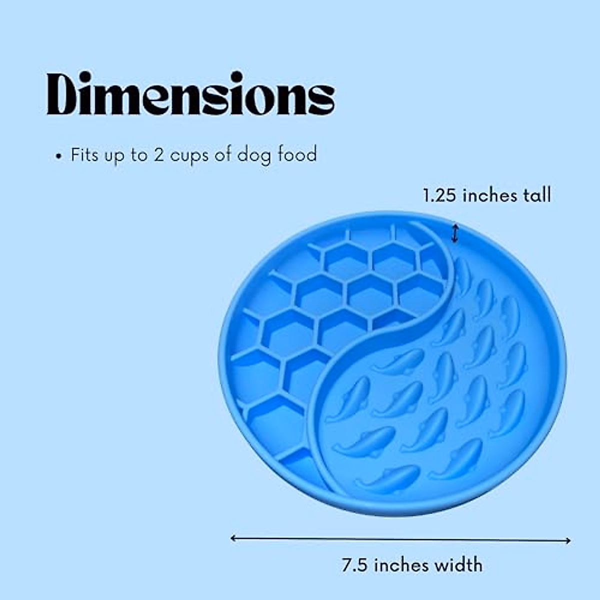 Silicone Slow Feeder Dog Bowl, for Medium/Large Size Dogs, Anti-Slip Bowl, Food Grade, Dishwasher Safe, Hex/Fish Design (Blue)