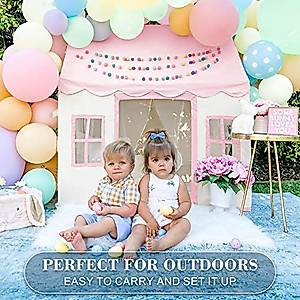 Large Kids Play Tent with Windows, Tassels, Star Light & Padded Mat Kids Tent Playhouse for Kids Indoor & Outdoor Bed Tent for Toddler Toys for Boys Girls Neutral Play Room Furniture, Pink