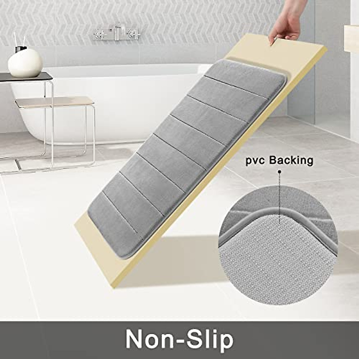 Yimobra Memory Foam Bath Mat Set, Non Slip Super Water Absorption Soft Bathroom Rugs, Thick, Dry Fast, Machine Washable for Bathroom Floor Mat, 17x24+31.5x19.8 Inches, Gray