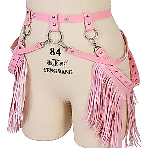 BYDHSS Woman Body Harness Adjustable Dance Clothing Accessories Leg Waist Tassel Gothic Punk Belt (Pink)