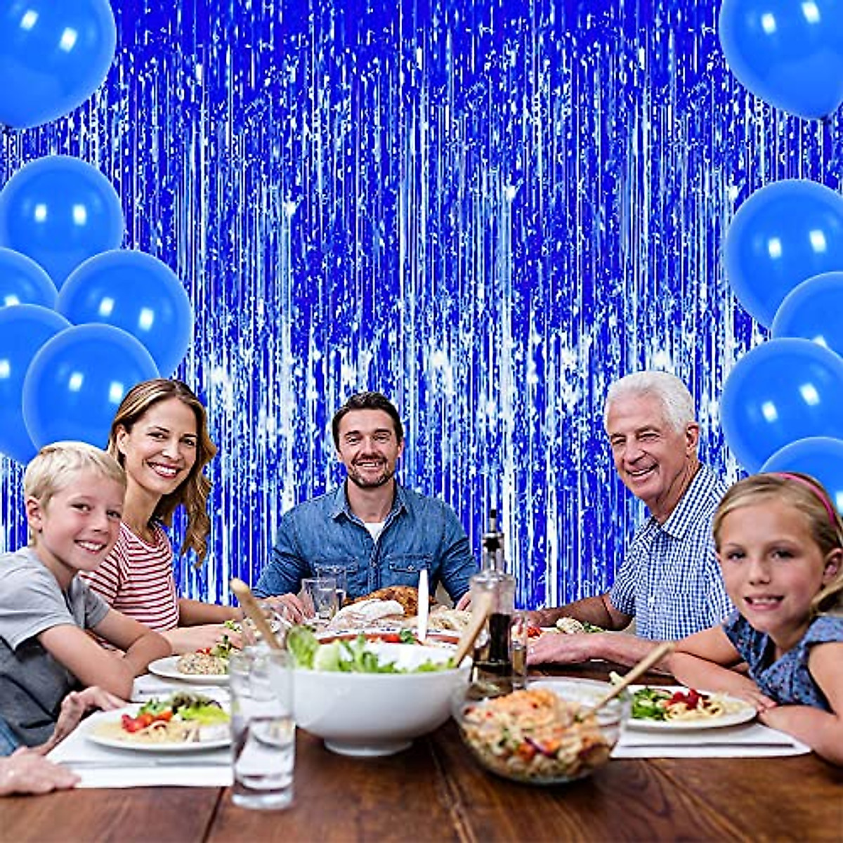 3Pcs Blue Metallic Tinsel Foil Fringe Curtains,3.28ft x 6.56ft Blue Photo Booth Backdrop Streamer Curtain,Photo Booth Props,Ideal Bachelorette Party Supplies,Birthday,Christmas,New Year Decorations