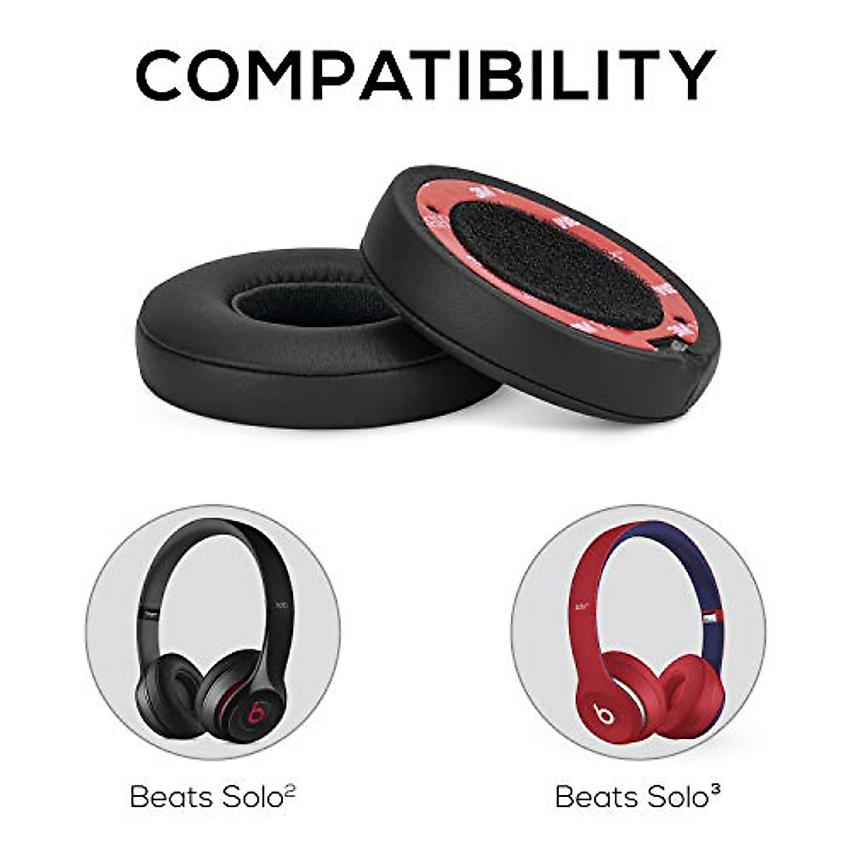 Brainwavz Earpads for Beats Solo 2 & 3 Headphones, Upgraded Replacement Pads with Memory Foam & Leather, Easy to Install, Black