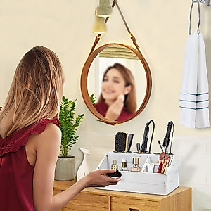 Rustic Wood Farmhouse Bathroom Hair Tool Organizer Makeup Organizer Vanity Tray - Vanity Organizer for Bathroom Counter - Hair Dryer Holder - Blow Dryer Holder Bathroom Counter Tray 12" x7”