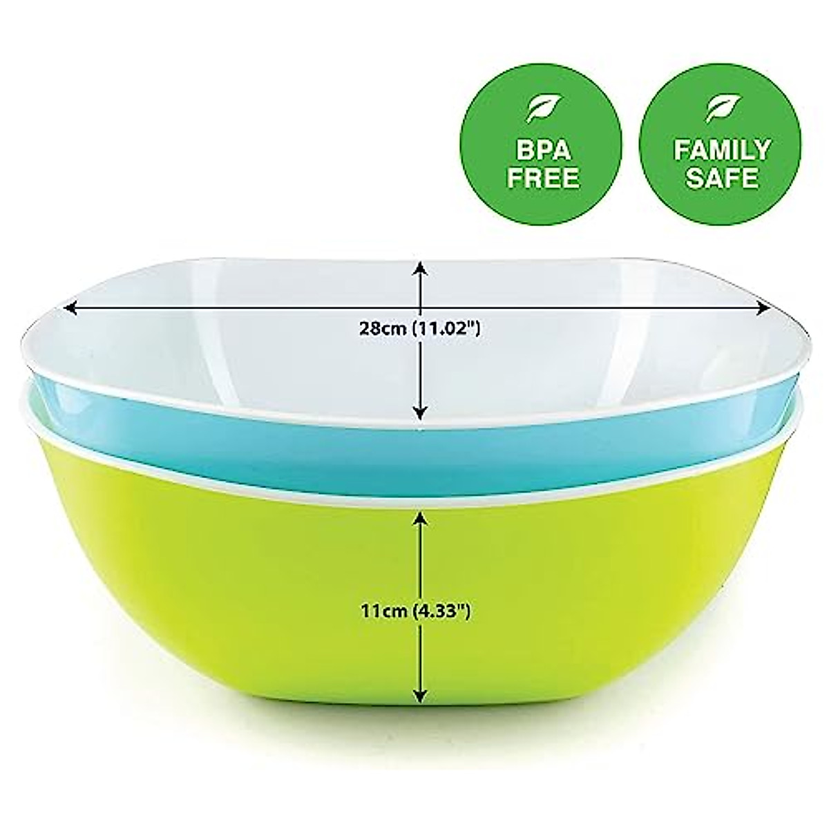 Maxi Nature Salad Bowl Set of 2 - Microwave, Dishwasher & Freezer Safe - Unbreakable & Lightweight Plastic Serving Bowls - Use for Ramen, Noodles, Soup, Pasta & More - Large Size