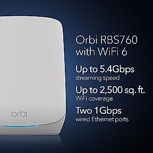 NETGEAR Orbi Whole Home Tri-Band Mesh WiFi 6 Add-on Satellite (RBS760) – Works with Your Orbi WiFi 6 System - Adds Coverage up to 2,500 sq. ft. - AX5400 up to 5.4Gbps