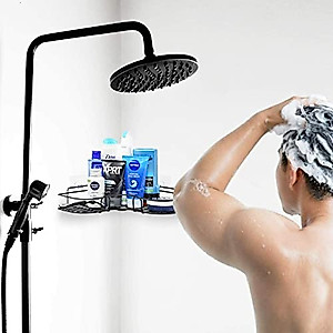 Corner Shower Caddy, Bathroom Accessories for Bathroom Storage, 2-Pack No Drilling RustProof Stainless Steel Shower Rack Wall Shelves Organizer, 1 Soap Holder with 8 Adhesive Hooks, Black
