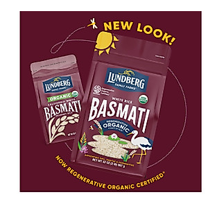 Lundberg Basmati Rice, Long Grain White Rice - Non-Sticky, Fluffy, Nutty, Aromatic Rice, Vegan Food, Healthy Meals, Gluten-Free Rice Grown in California, 32 Oz