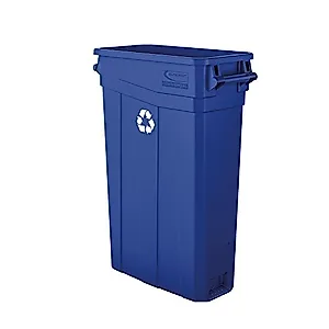 Suncast Commercial Slim 23 Gallon Polypropylene Recycling Bin with Recycle Logo, Blue