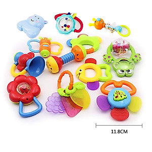 WISHTIME 11PCS Baby rattles teethers for Newborn Toys, Gifts for Infants with Hand Development Rattle Toys and Giant Bottle for 0 3 6 9 12 Month Girl and boy