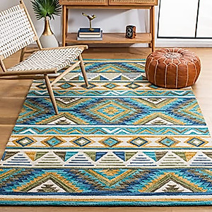 Safavieh Aspen Collection 4' x 6' Blue/Yellow APN352M Handmade Boho Tribal Wool Area Rug