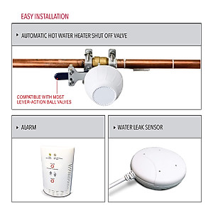 MyGuard Automatic Hot Water Heater Shut Off System and Water Leak Alarm and Detector, Quality Design and Material, Easy Installation, Compatible with Most Lever Action Ball Valves