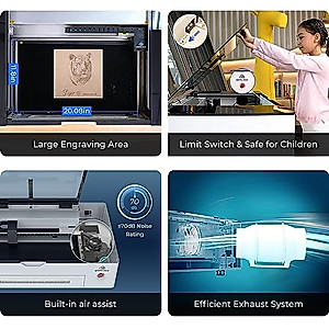 Gweike Cloud Pro II Laser Engraver with Rotary, 50W Output Power Laser Cutter Support LightBurn, 0.025mm Compressed Spot Higher Accuracy DIY Laser Engraving Machine for Wood, Metal, Acrylic, Leather