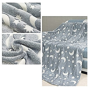 QH Seamless Star & Moon Gray Glow in The Dark Throw Blanket Luminous Blanket-Fun, Cozy Fleece Throw Blanket Made for Great Gifts 60in x 50in