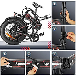 Speedrid Folding Electric Bike for Adults with Peak 800W Motor, 20" x 4.0" Fat Tire Ebike with Mid Located Built-in 48V-10.4Ah Battery, Up to 50 Miles, Front Suspension Fork and 7 Speed