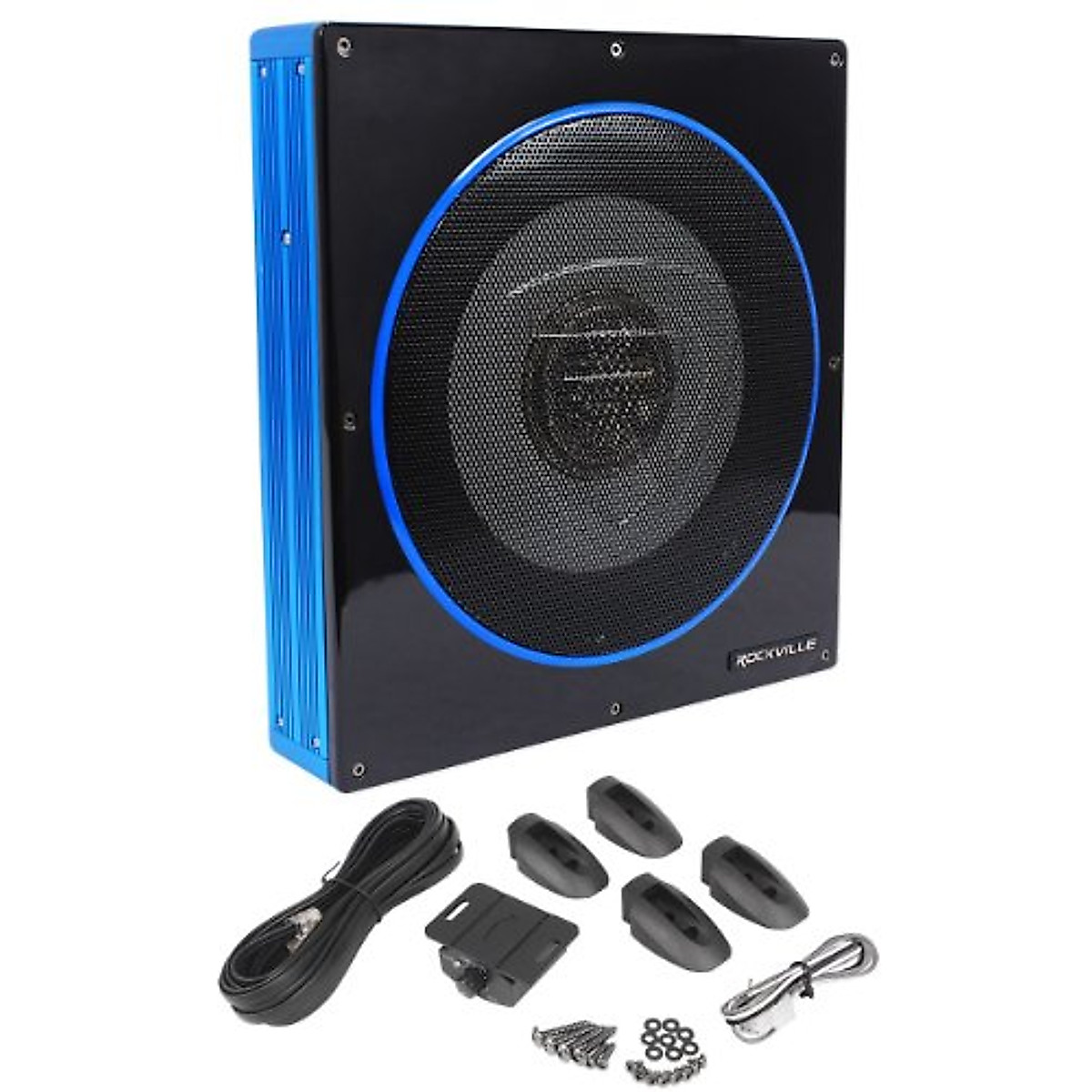 Rockville RW10CA 10" 800 Watt Under-Seat Slim Amplified Car Subwoofer +Wire Kit