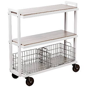 Atlantic Modular Mobile Storage Cart System, with Interchangeable Shelves & Baskets, Powder-Coated All-Steel Frame, 3-Tier, Caster Wheels for Mobility, PN 23350328, in White