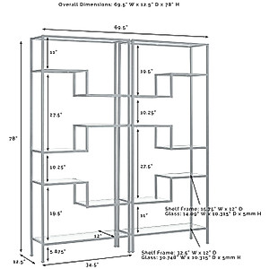 Crosley Furniture Sloane 2-Piece Bookshelf Set with Glass Shelves, Bookcase Storage, Matte Black