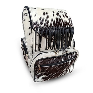 Cowhide Backpack Hair On Fur Leather Diaper Backpack Rucksack / Knapsack Travel Shoulder Bag / Cow Skin Baby Bags (Black and White), 9'' D X 10.5'' W X 15'' H (Frill-20901)