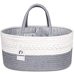 Conthfut Baby Diaper Caddy Organizer 100% Cotton Rope Nursery Storage Bin for Boys and Girls Large Tote Bag & Car Organizer with Removable Inserts Baby Shower Basket