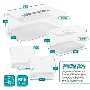 Richards Homewares Clear Plastic Storage Bins-Set of 4 Large, Medium, Small Containers for Closet Fridge Organization, 4 Count