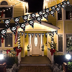 Christmas Bunting Banner Jack Skellington Triangle String Bunting Garland for Christmas Decorations Nightmare Before Christmas Flags Jack Skull Pennants for Halloween Indoor Outdoor Garden Decors