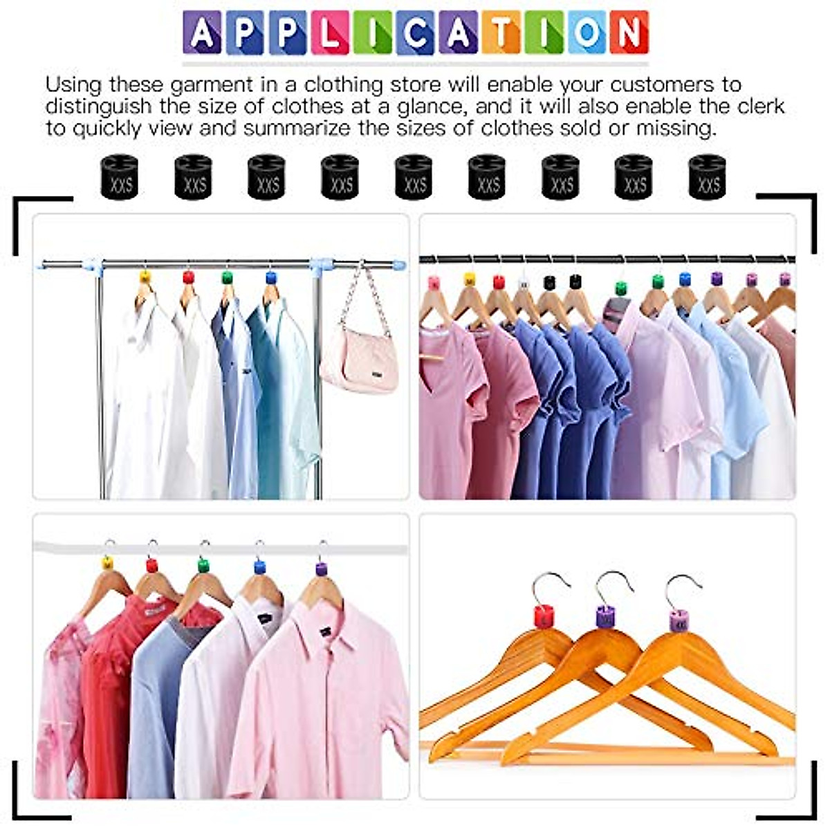 Glarks 150Pcs XXS Black Clothing Hanger Sizer Garment Markers for Clothing Organization in Shops and Closets (XXS-Black-150Pcs)