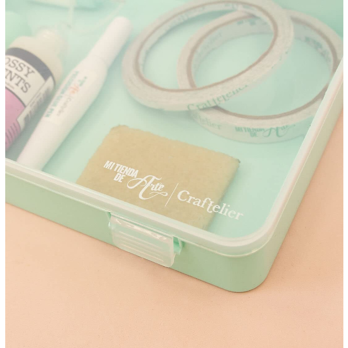 Craftelier - Organiser Box with 1 Compartment for Cardmaking, Scrapbooking and Craft Materials | Dimensions Approx. 26.5 x 17.8 x 4.2 cm (10.4" x 7" x 1.65") - Transparent and Turquoise Colour