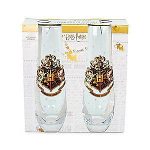 Harry Potter Hogwarts 9-Ounce Stemless Fluted Glassware, Set of 2 | Toasting Champagne Glass Cups For Wine, Mimosas, Cocktails | Home Barware Decor, Kitchen Essentials, Housewarming Gifts