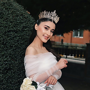 Aoligrace Gold Wedding Crowns for Bride Large Cubic Zirconia Sweet 16 Tiaras for Women Gift for Birthday Prom Pageant Party