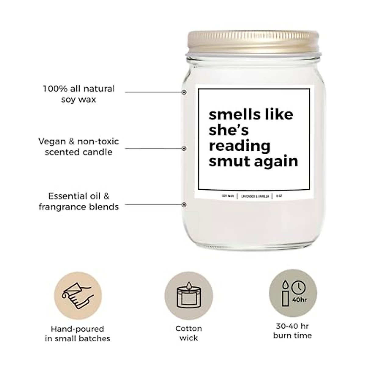 YouNique Designs Smut Candle 8oz - Smut Book Lovers Gifts - Smutty Book Lovers Gifts Ideas, Funny Smut Reader Gifts - Smut Gifts, Smutty Book Gifts - Smut Book Merch (Lavender & Vanilla)