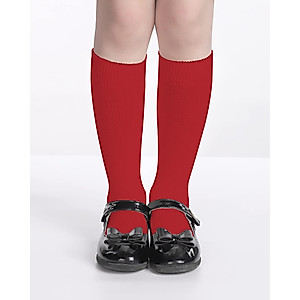 BOOPH Kids Socks Knee High Socks Boys Girls School Uniform Socks 3-5T Red