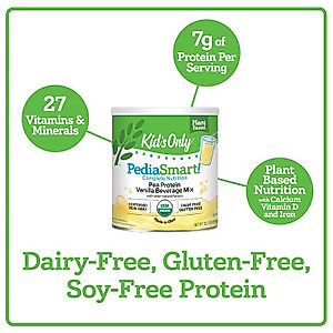 PediaSmart Organic Plant Based Pea Protein Vanilla Complete Nutrition Beverage Mix, 12.7 Oz (Pack of 2) | Non GMO | USDA Organic | Clean Label Project Verified