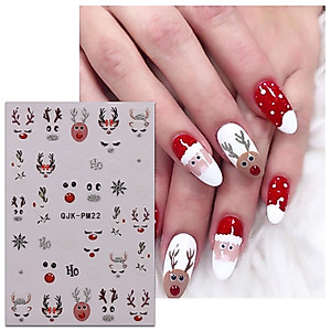 JMEOWIO 10 Sheets Glitter Christmas Nail Art Stickers Decals Self-Adhesive Pegatinas Uñas Snowflake Xmas Winter Holiday Cute Santa Nail Supplies Nail Art Design Decoration Accessories